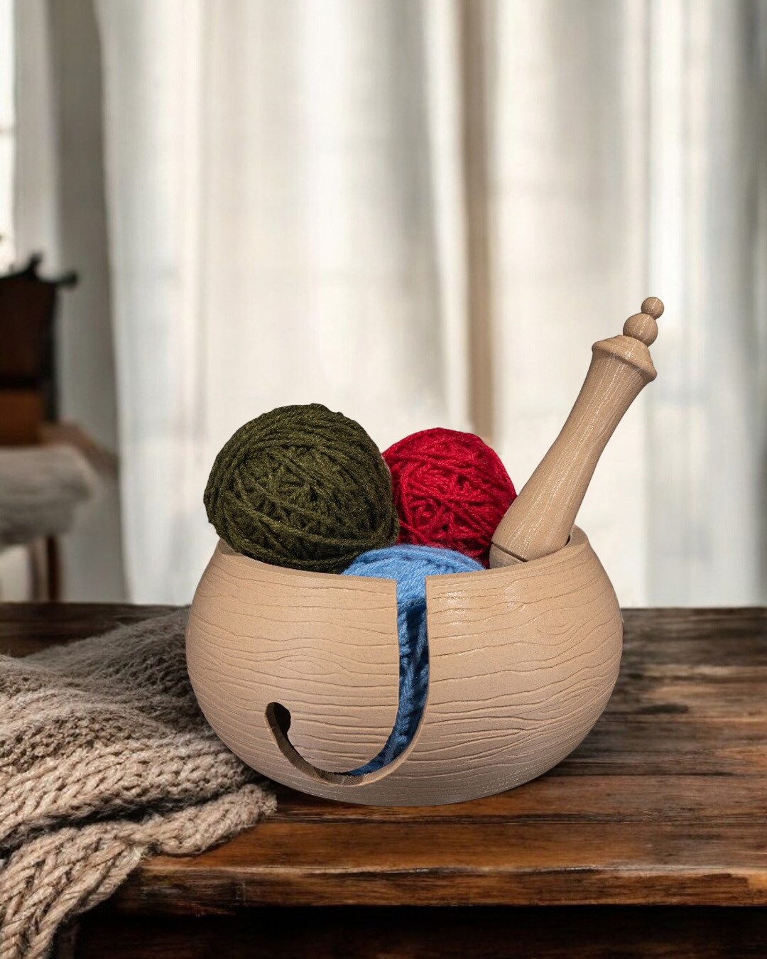 Wood Inspired Yarn Bowl, 3D Printed Yarn Holder, Knitting Bowl, Crochet ...