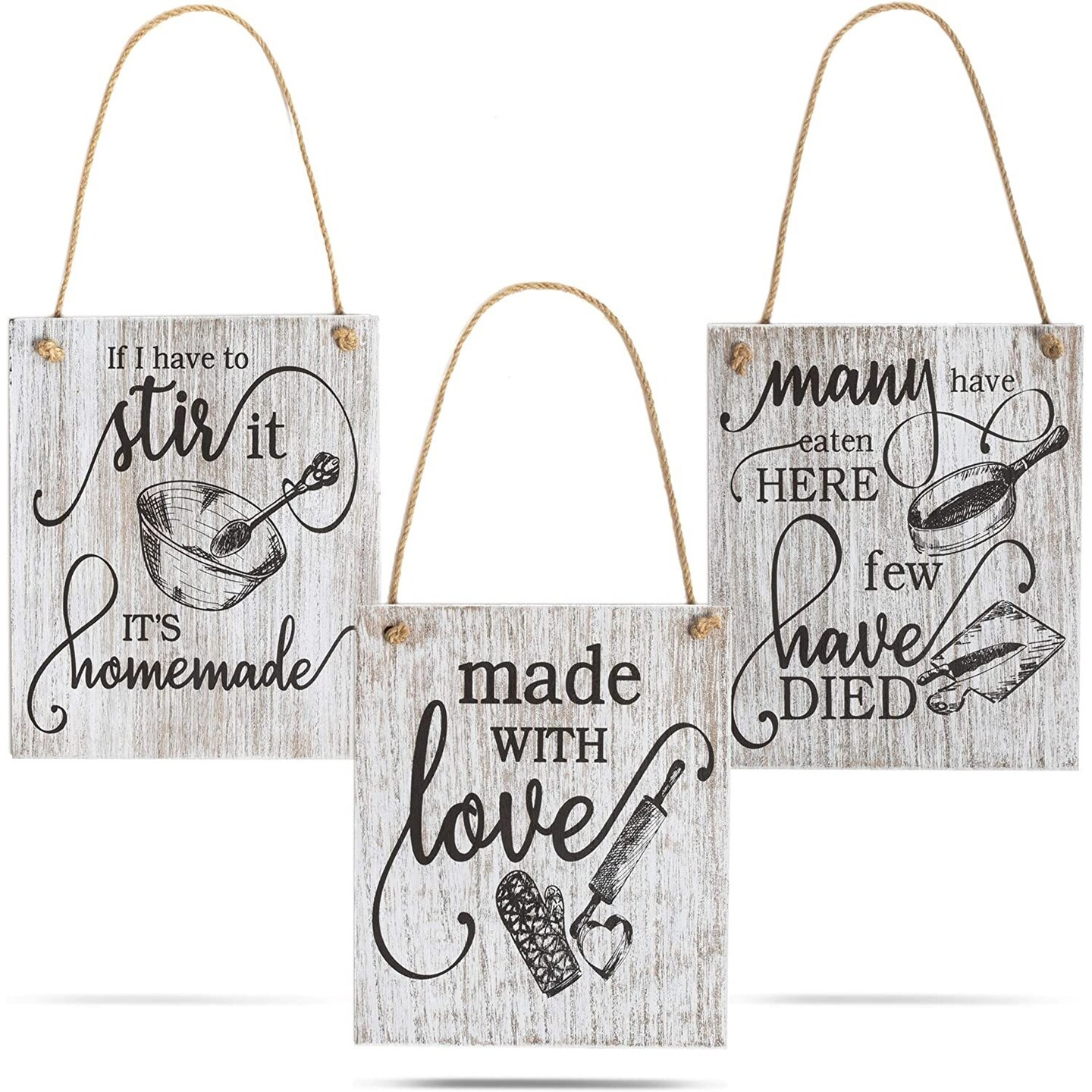 Set of 3 Wood Kitchen Hanging Art Plaque Wall Decor Signs, 3 Designs ...