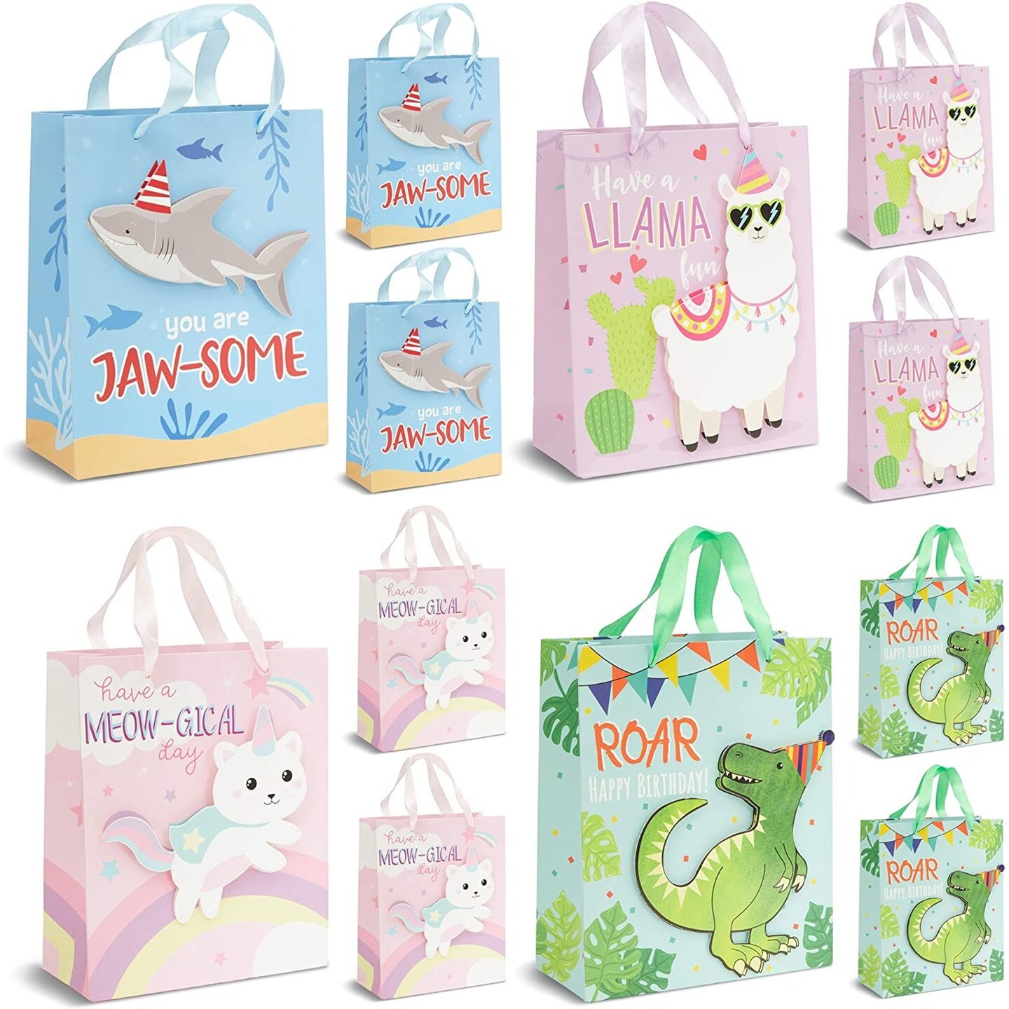 12 Pack Kids Animal Birthday Gift Bags with Handles for Baby Shower ...