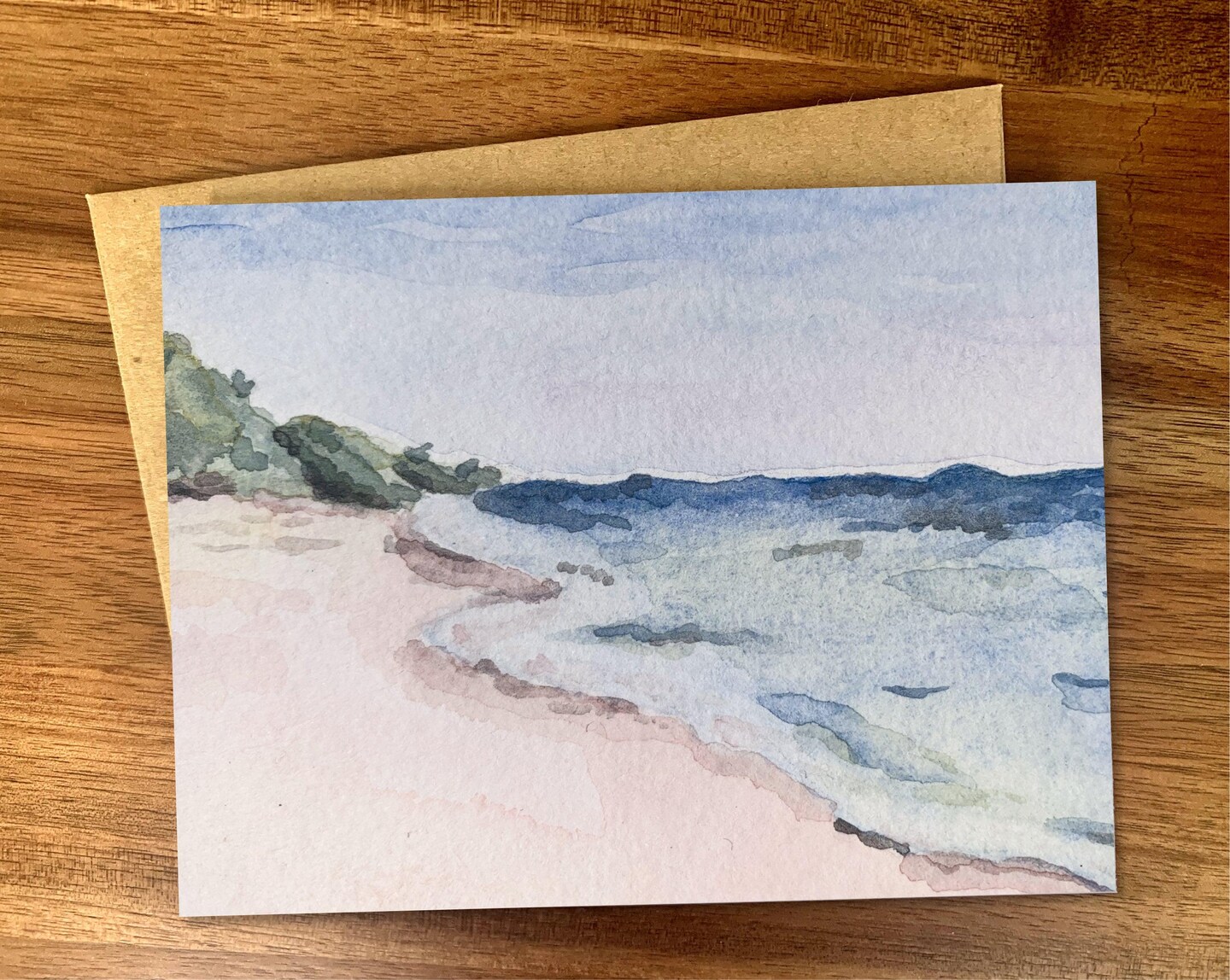 Pretty handmade watercolor beach stationery; Set of 4 blank notecards ...