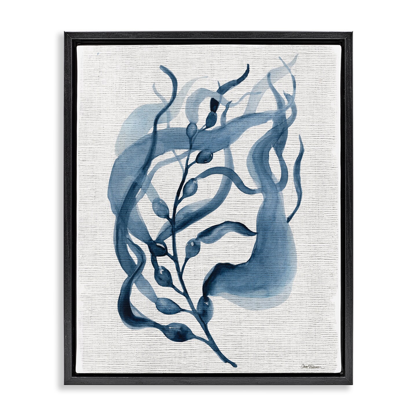 Stupell Industries Fluid Blue Herb Leaf Floating Frame Design by Carol ...