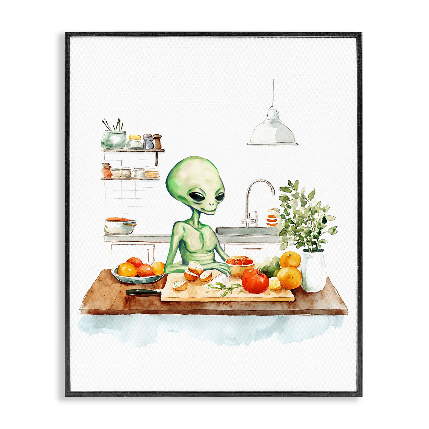 Stupell Industries Alien Cooking in Kitchen Framed Giclee Design by Lil ...