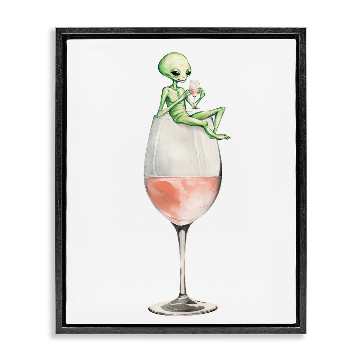 Stupell Industries Lounging Alien on Wine Glass Floating Frame Design ...