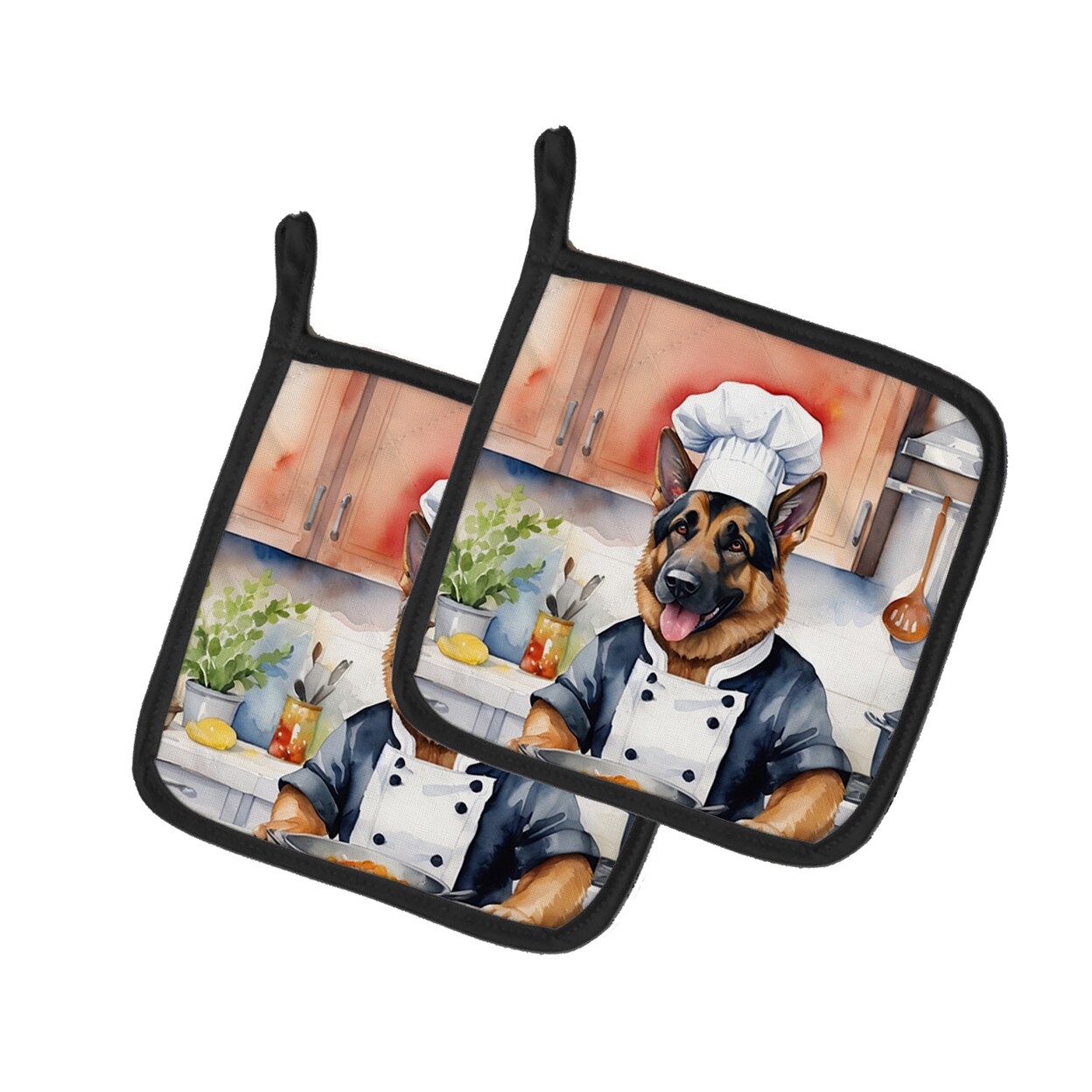 German Shepherd The Chef Pair Of Pot Holders, Color: German Shepherd ...