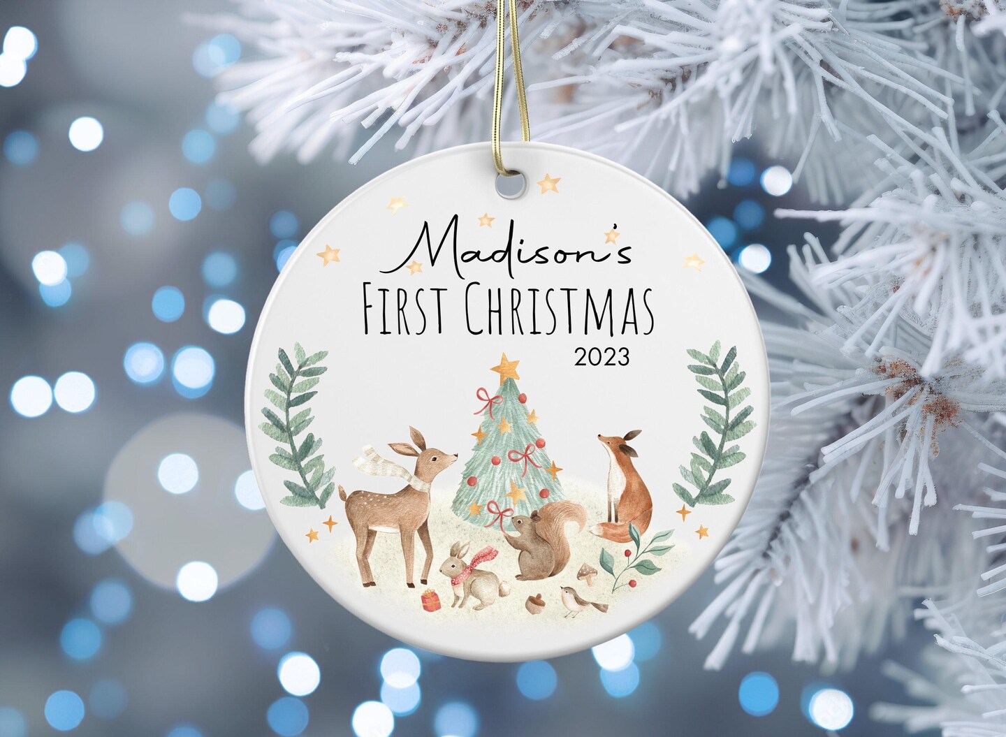 First Christmas Baby Ornament Gift | Personalized Woodland Creatures 3 ...