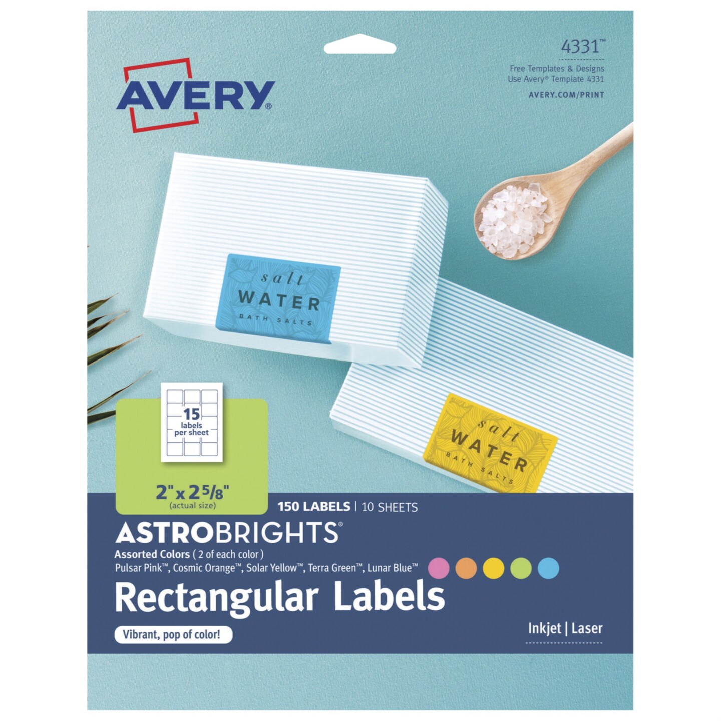 Avery 4331 Astrobrights Color Labels, 2 x 2-5/8 Inch Rectangle ...