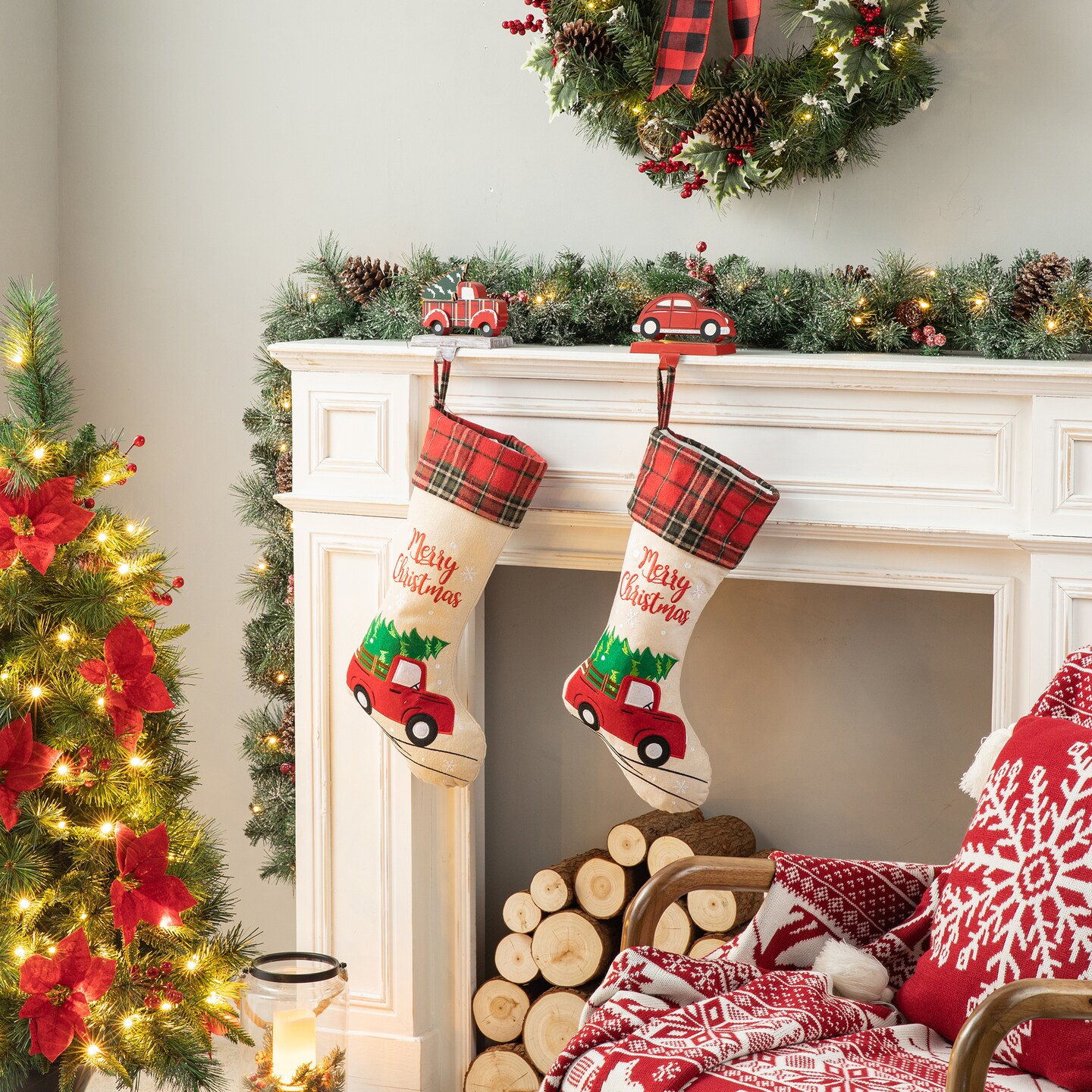 Wooden/Metal Red Car & Truck Stocking Holder | Michaels