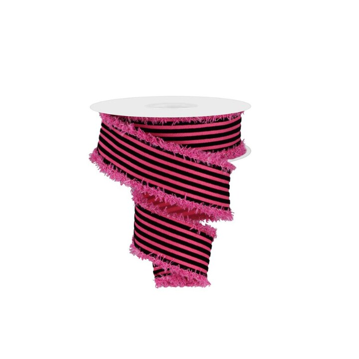 1.5"x10yd Hot Pink & Black Velvet Wired Ribbon – Vertical Stripes with ...