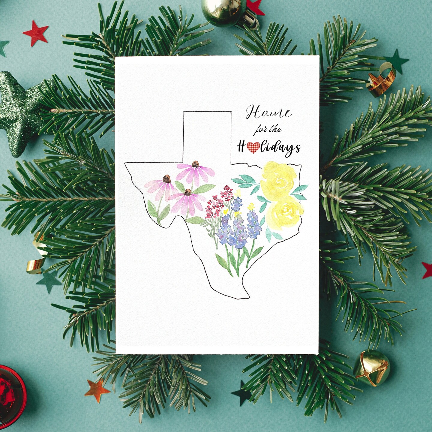 Home for the holidays Texas state outline Christmas greeting card ...