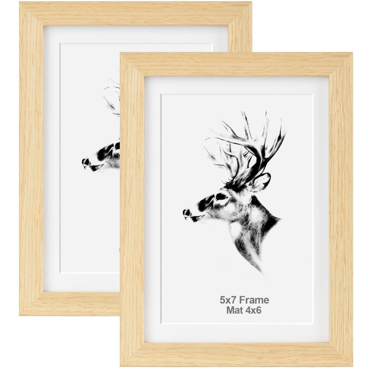 5x7 Oak Picture Frame with Mat for 4x6 Set of 2, Natural Solid Wood ...