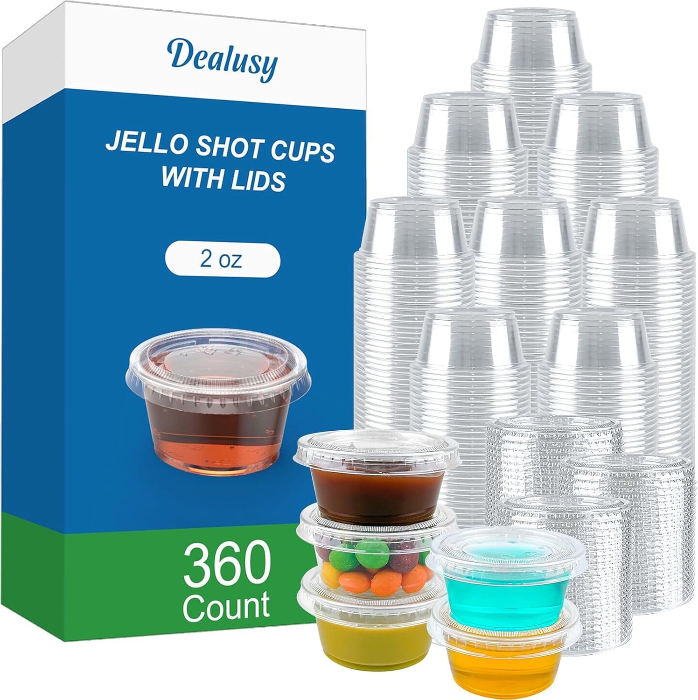 360 Set 2 oz Jello Shot Cups with Lids, Sturdy & Food Safe Disposable ...
