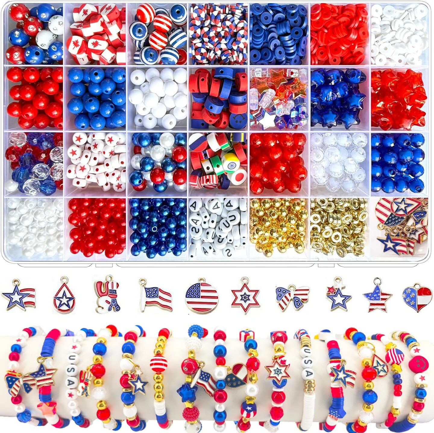 2100Pcs 4th of July Patriotic Beads for Bracelets Jewelry Making, Red ...