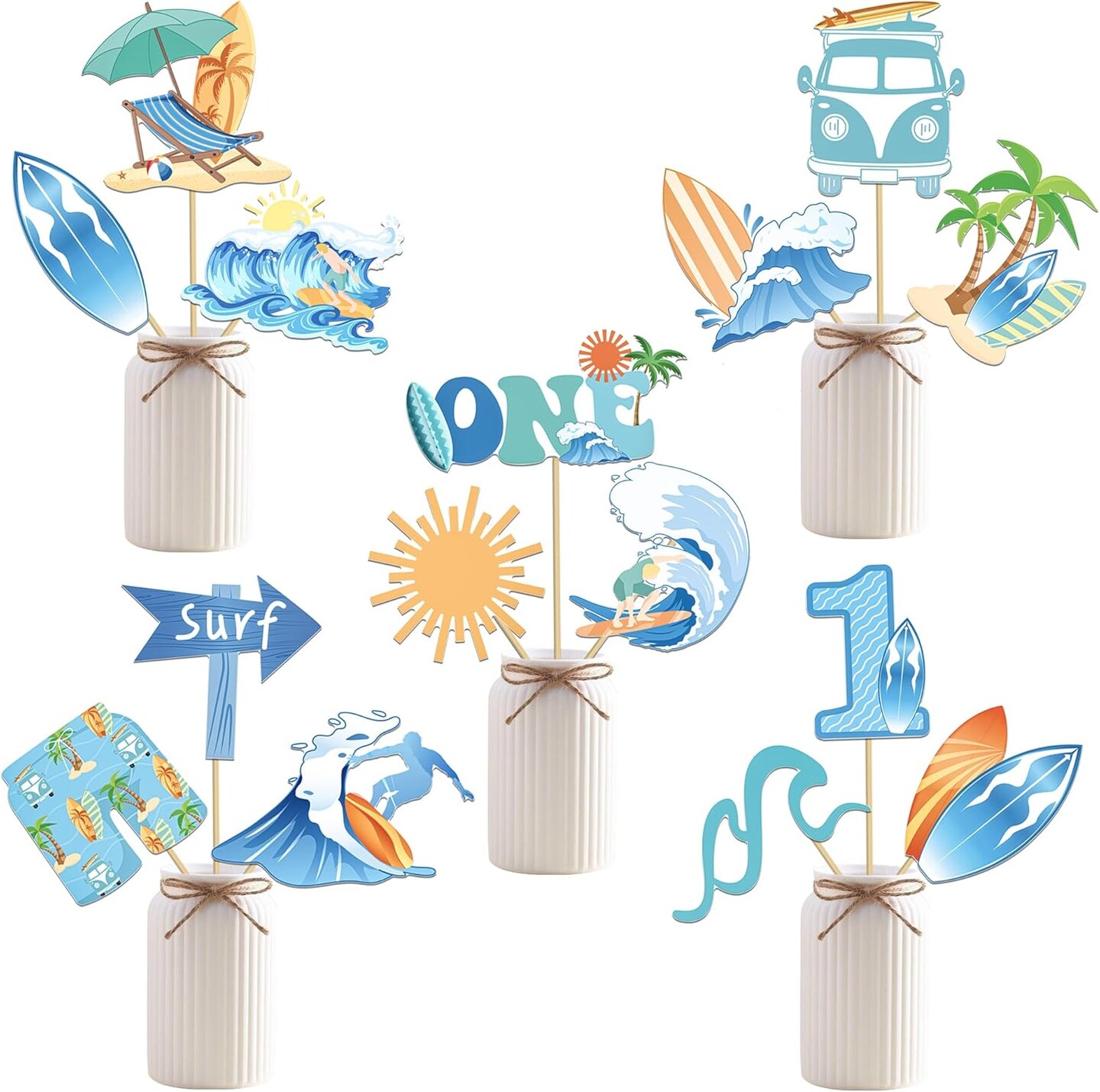 Surf 1st Centerpiece Sticks Surfing The Big One Birthday Decorations ...