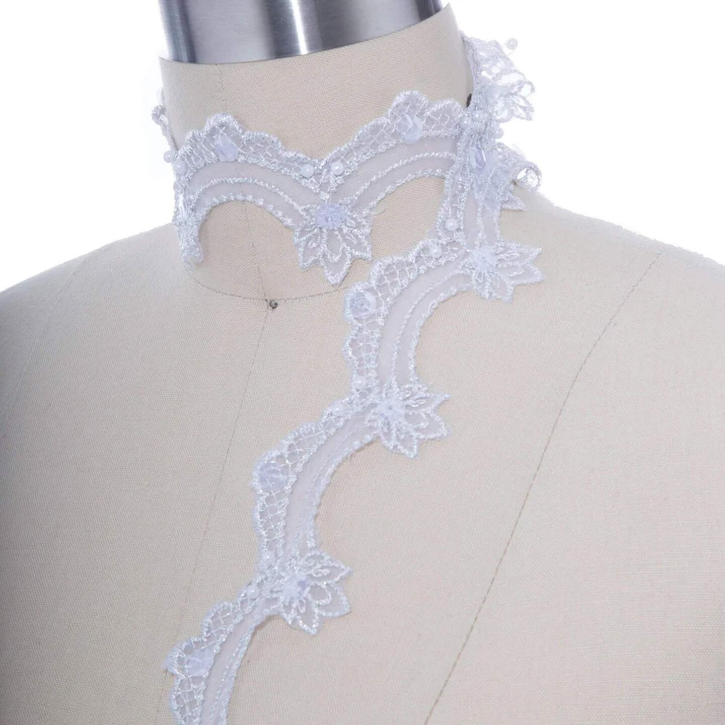 1 Yard Silver Scalloped Sequin and Beaded Lace Trim with Shimmery High ...