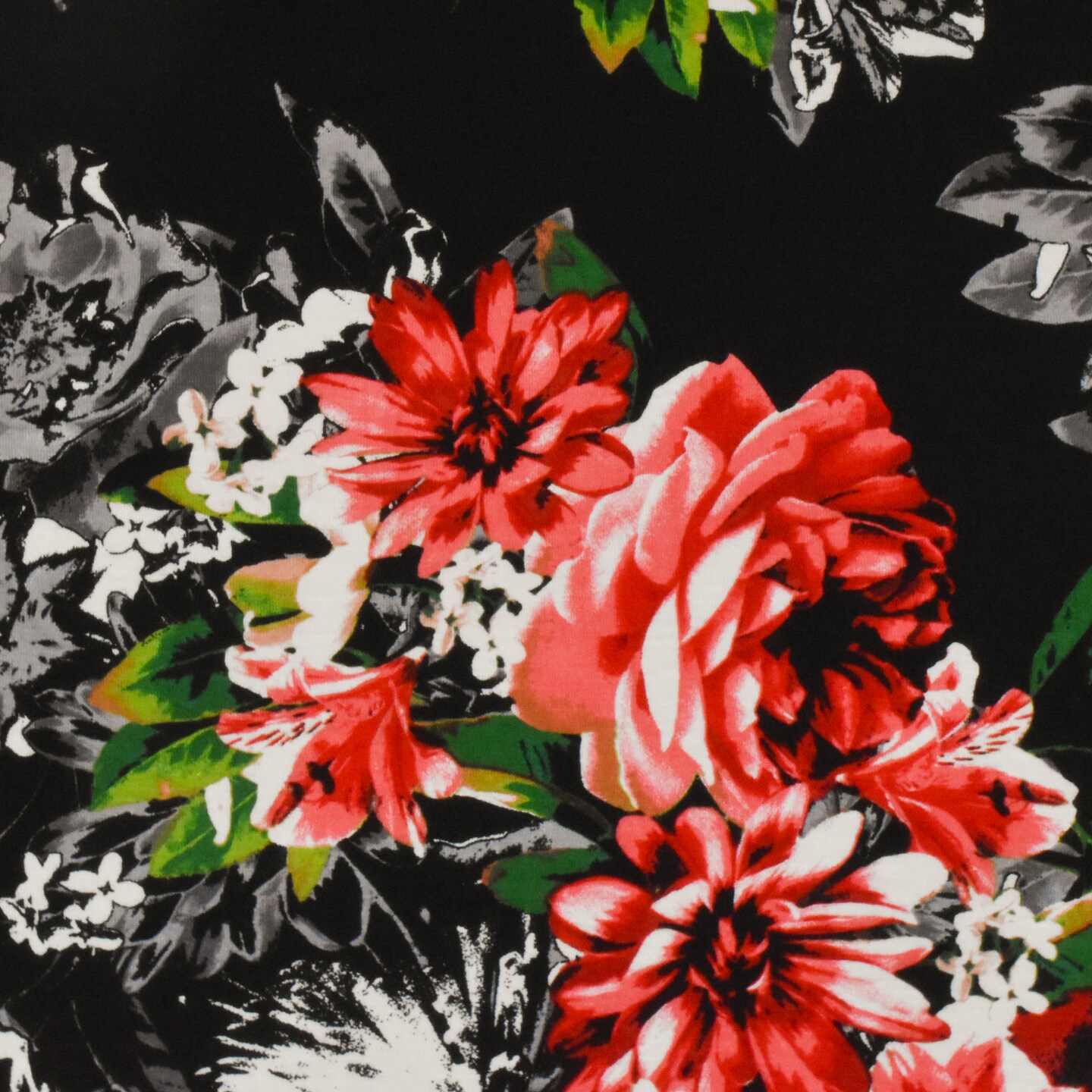 Pure Red-Black-Multi Floral Printed Stretch Rayon Jersey Knit Fabric By ...