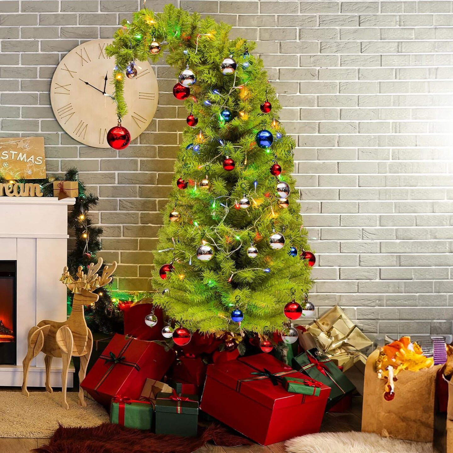 Bendable Artificial Christmas Tree(Grinch Green)15"D x 15"W x 68.5"H ...