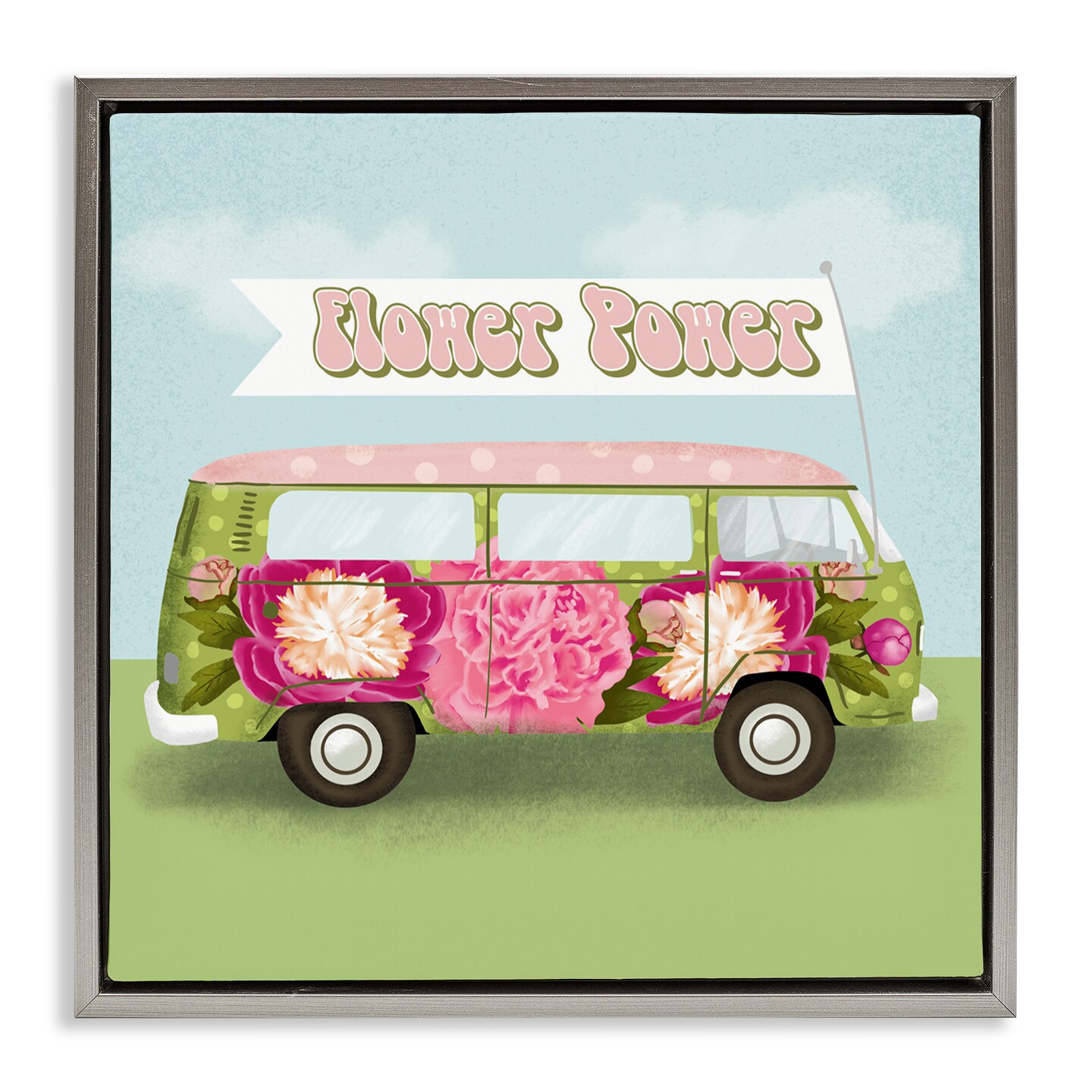 Stupell Industries Flower Power Peony Bus Floating Frame, design by ...