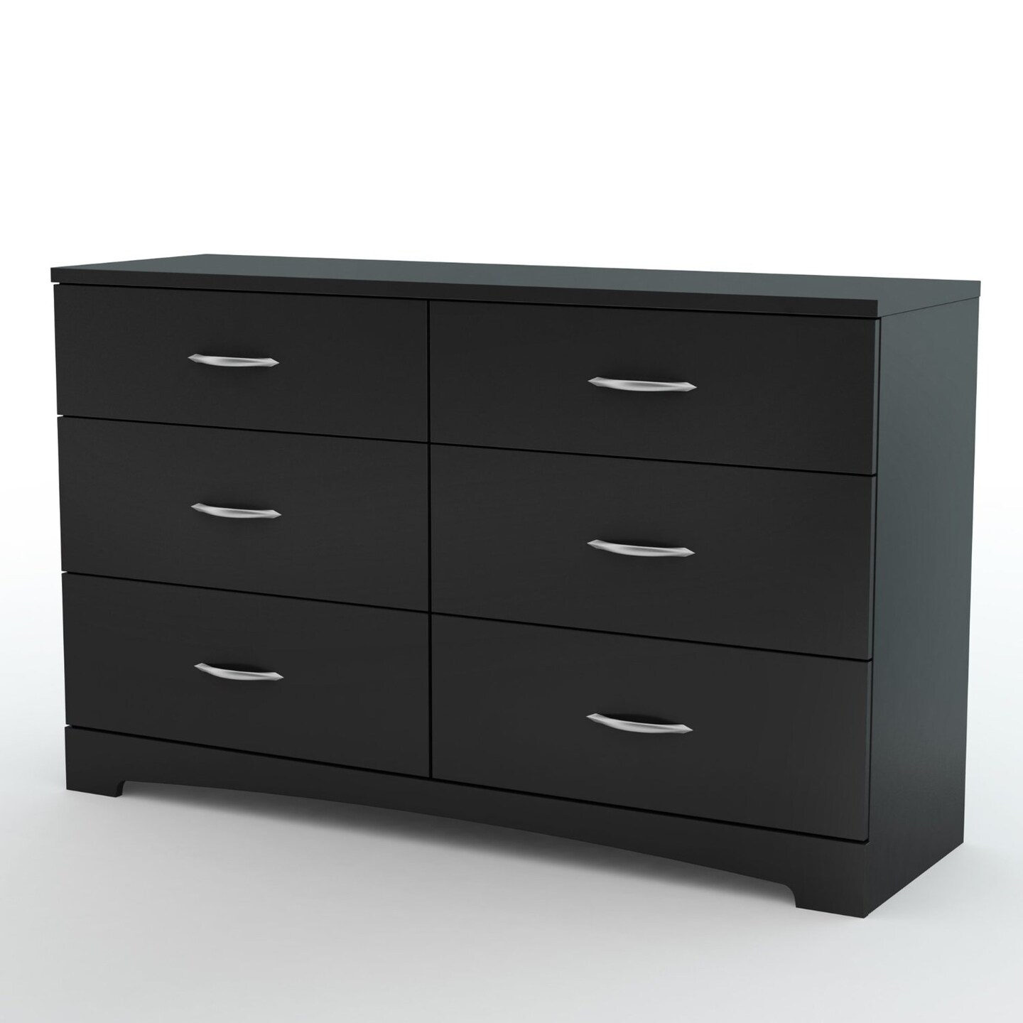 Contemporary 6-Drawer Black Dresser with Matte Chrome Handles and ...