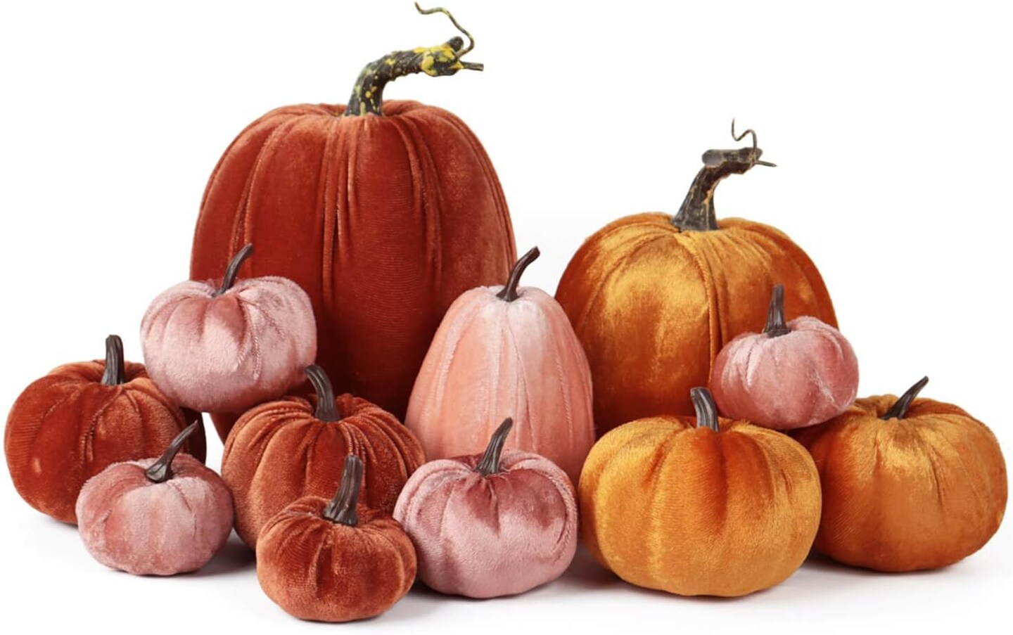 Assorted Velvet Pumpkins for Decorating - 12 Pcs Small and large Orange ...