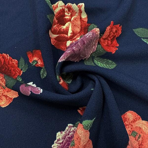 Dark Blue Floral Print Crepe Scuba Double Knit Fabric By the Yard ...