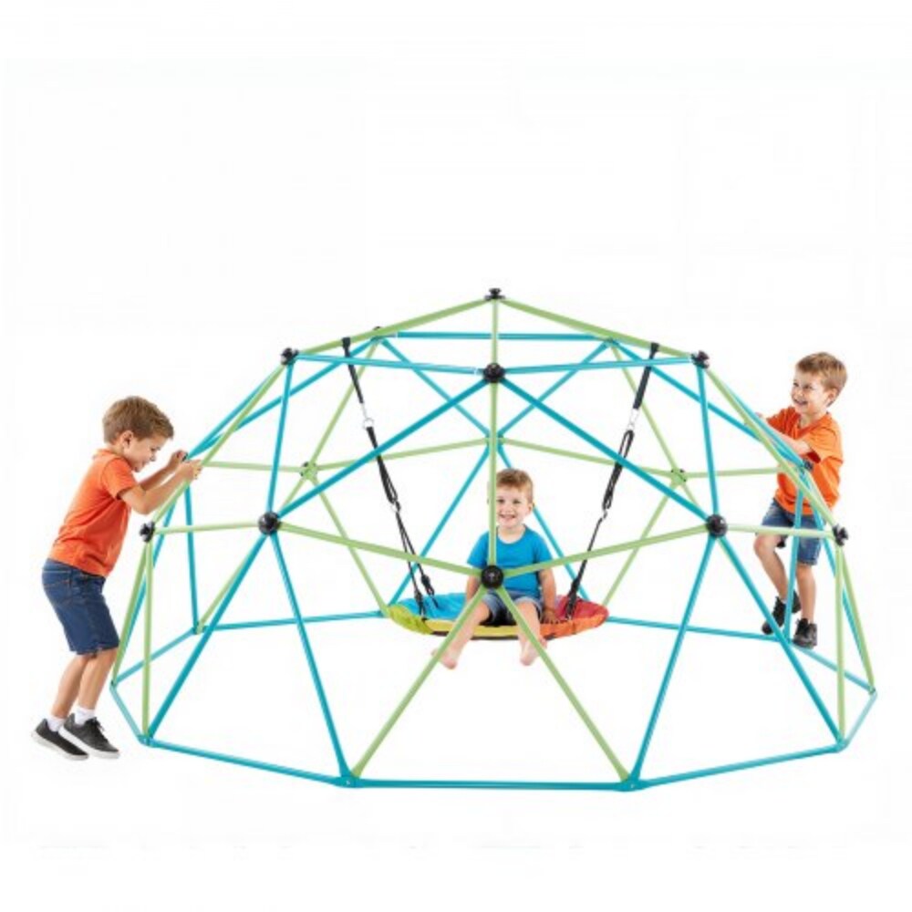 Blue-Green 10FT Climbing Dome with Saucer Swing, Steel Frame and ...