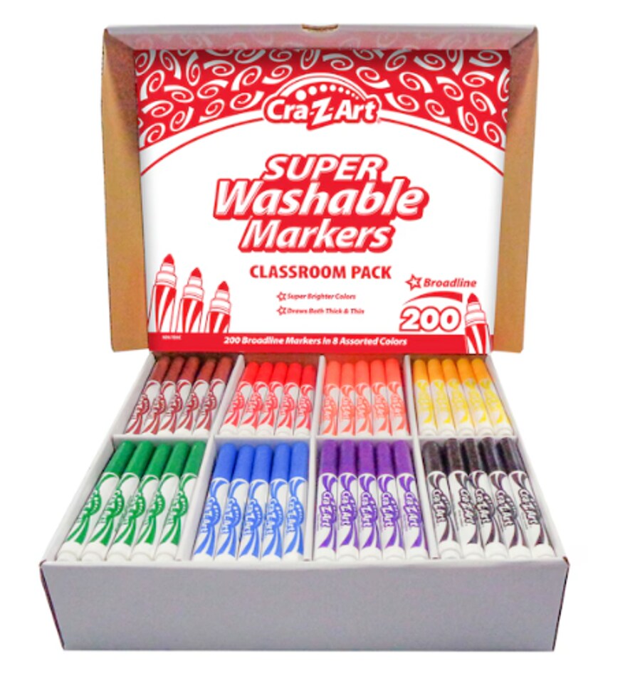 Cra-Z-Art Washable Marker Classroom Pack Broadline 8 Colors – 200 Count ...
