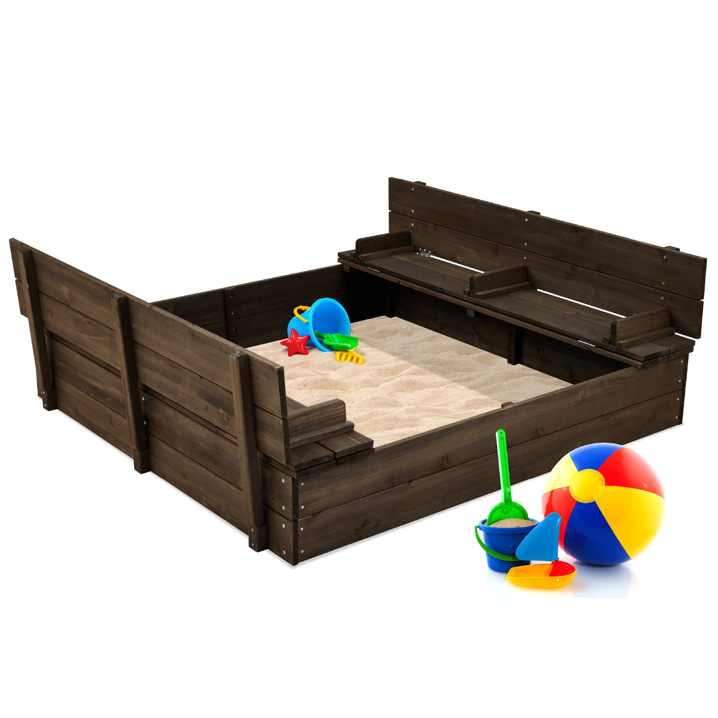 Best Choice Products 47x47-Inch Kids Wooden Outdoor Sandbox w/ 2 ...