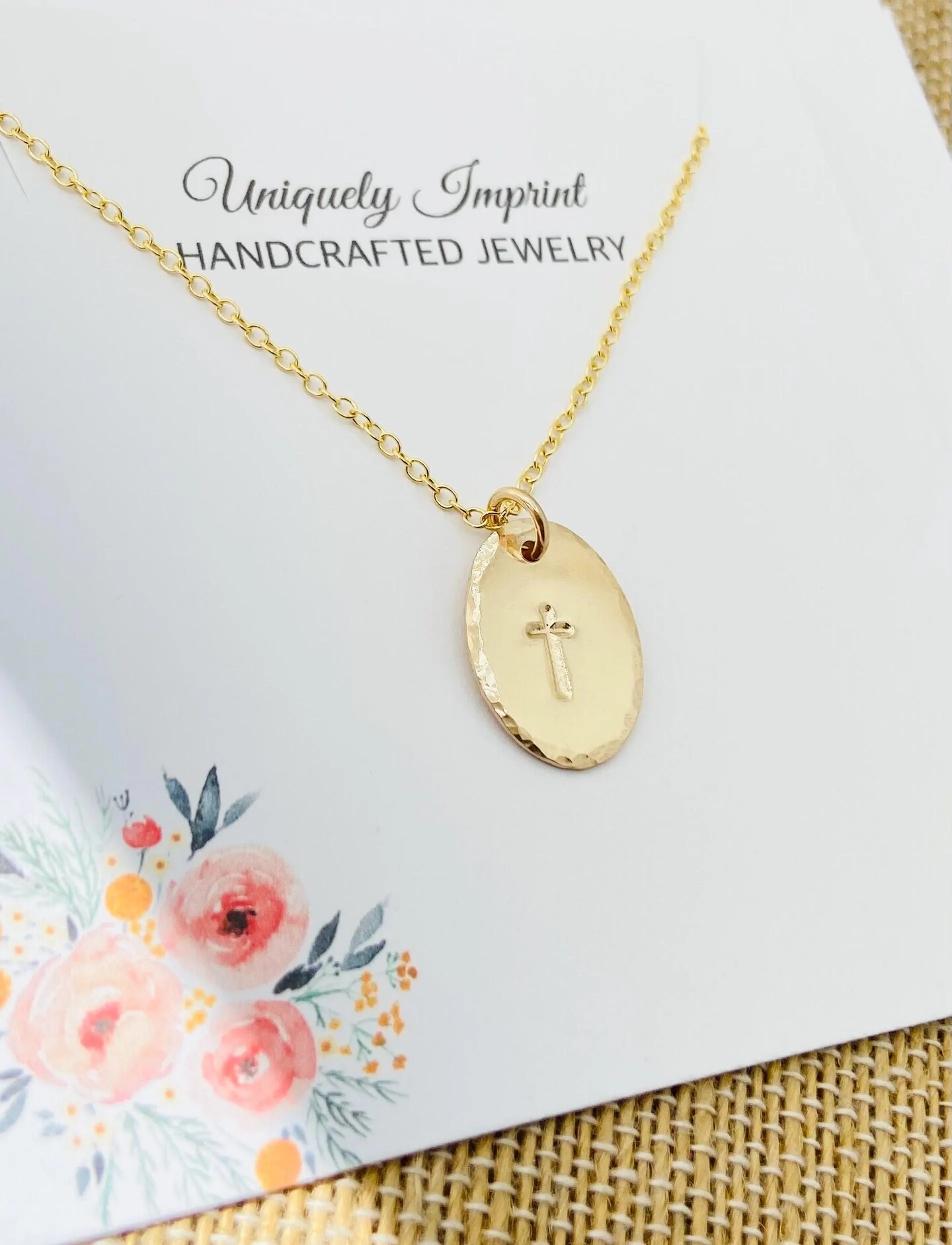 Gold Cross Necklace, Stamped Cross Necklace, Simple Cross Necklace, 14k ...