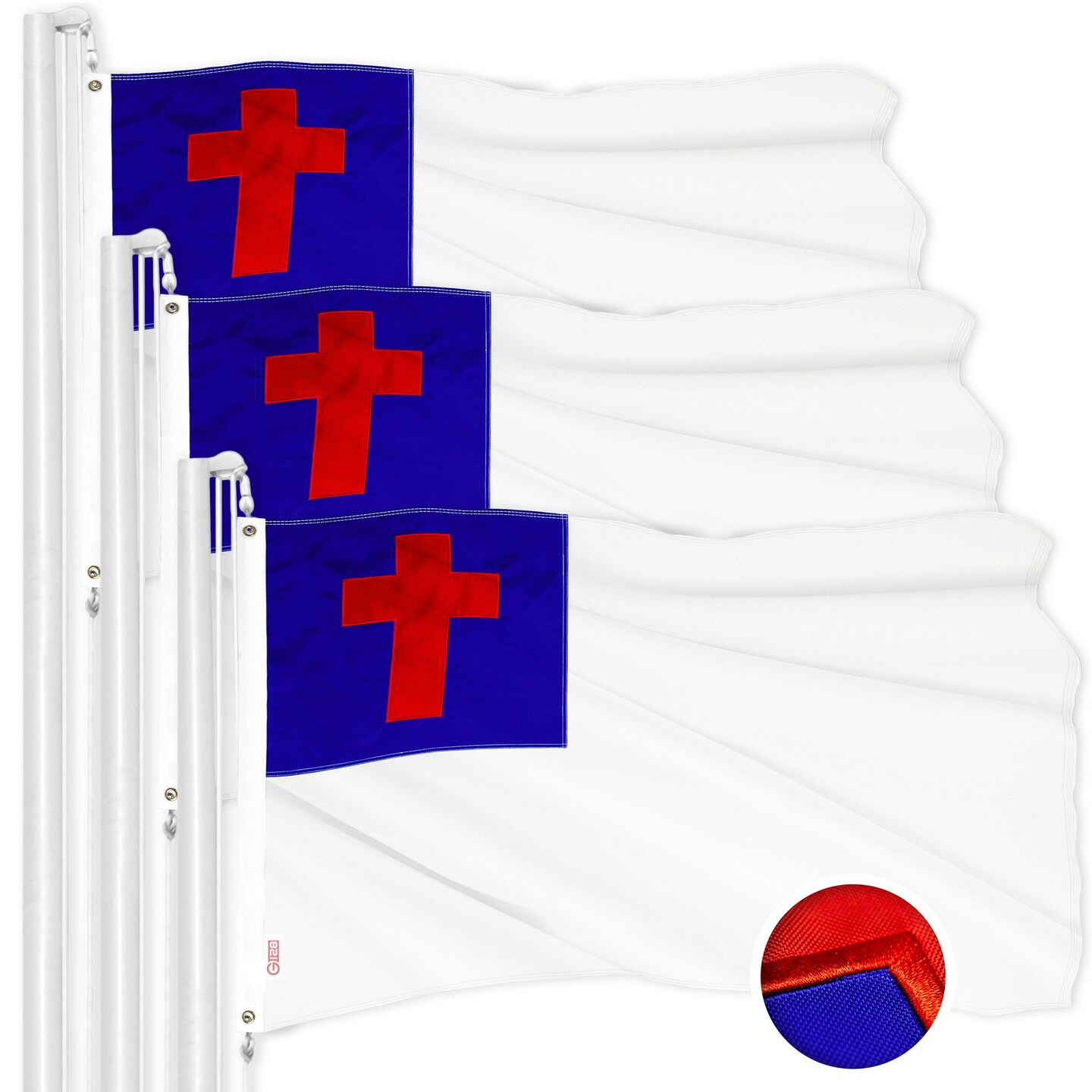 G128 3 Pack: Christian Flag | 1x1.5 Ft | ToughWeave Series Embroidered ...