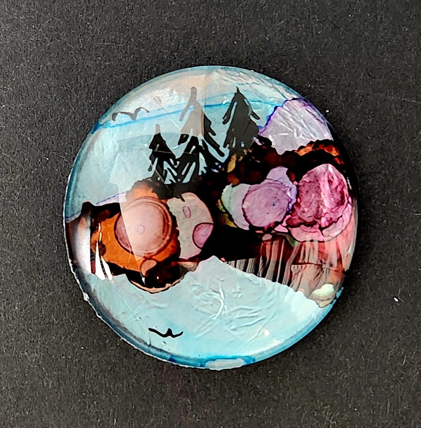 Pine trees and mountains refrigerator magnets, hand painted nature ...