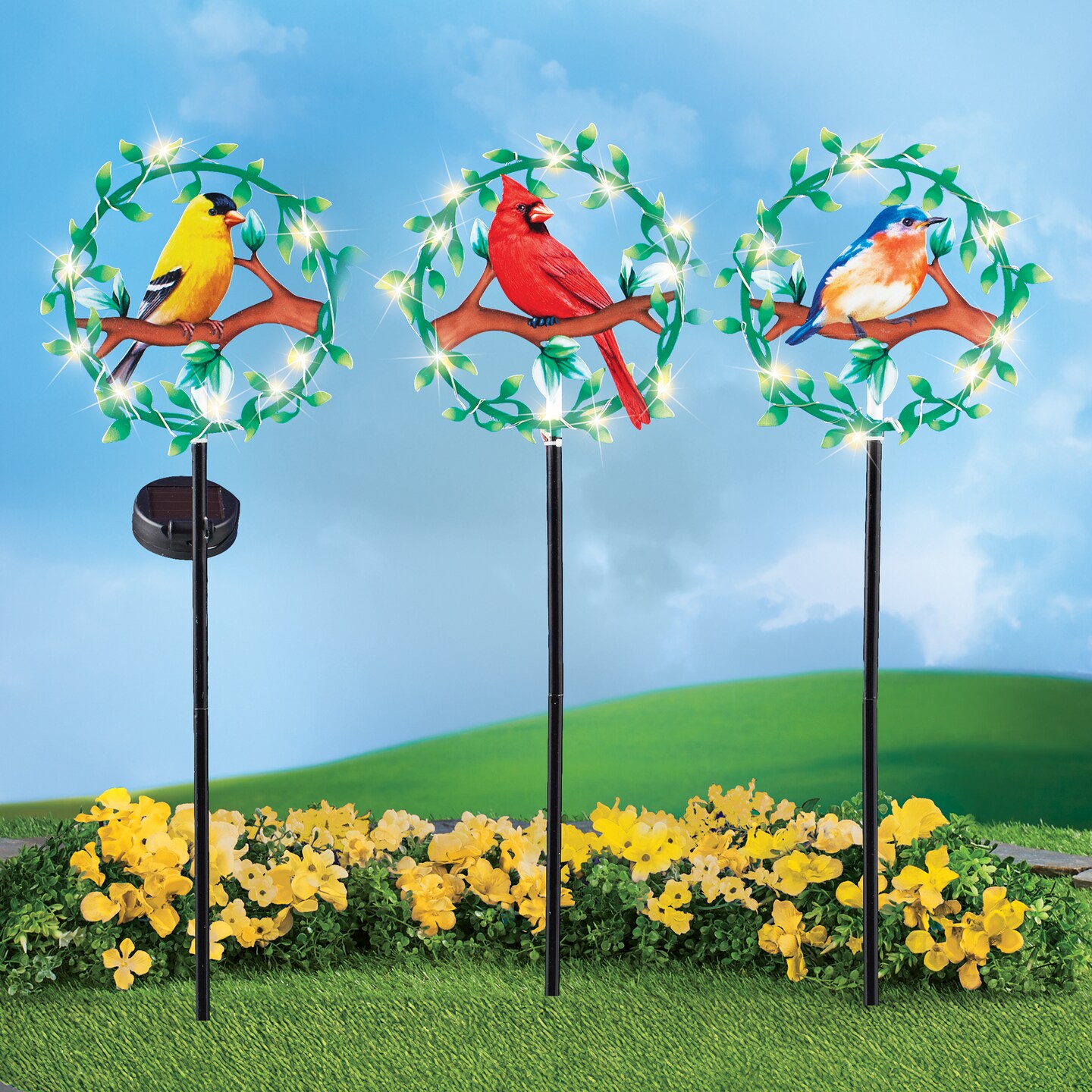 Collections Etc Solar Powered LED Lighted Bird Stakes - Set of 3 | Michaels