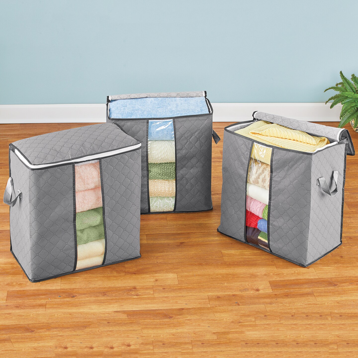 Collections Etc Large All-Around Zippered Storage Bags with Handles ...