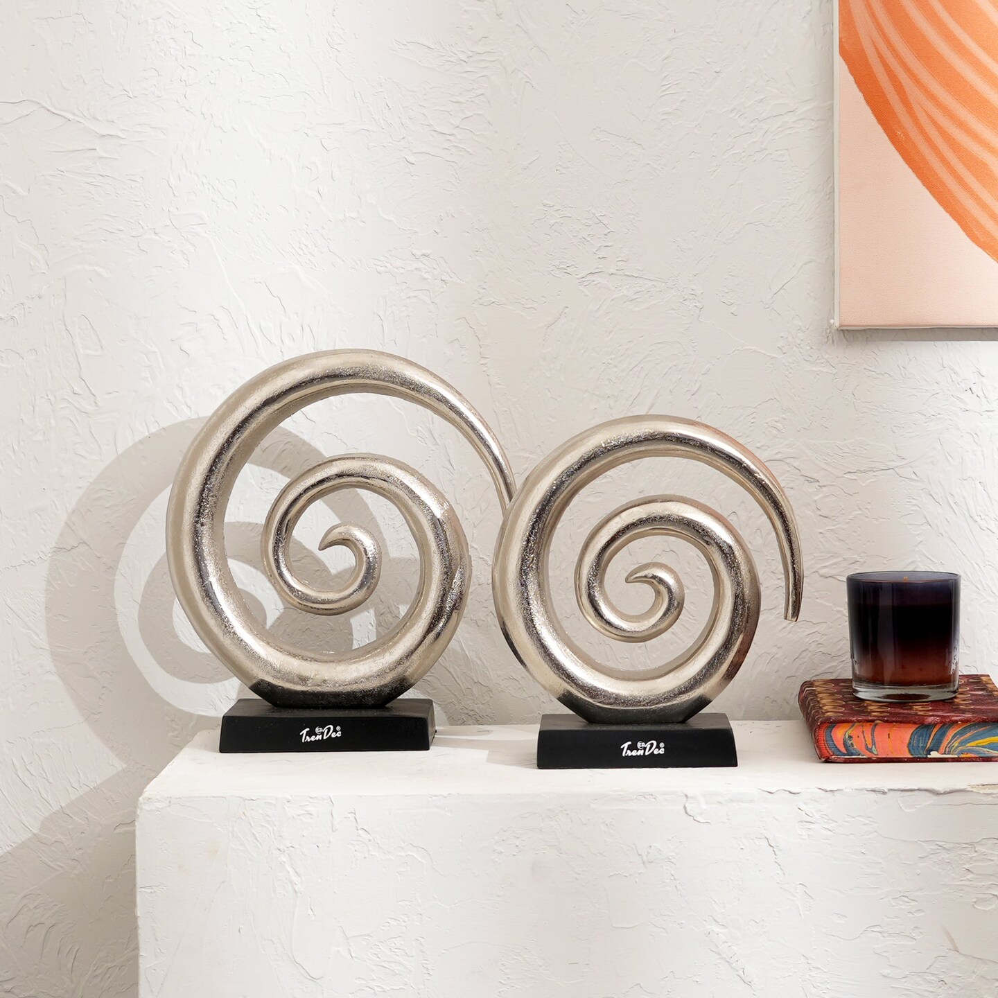 Aluminum Swirl Abstract Sculptures with Black Base – Modern Decor, Set ...
