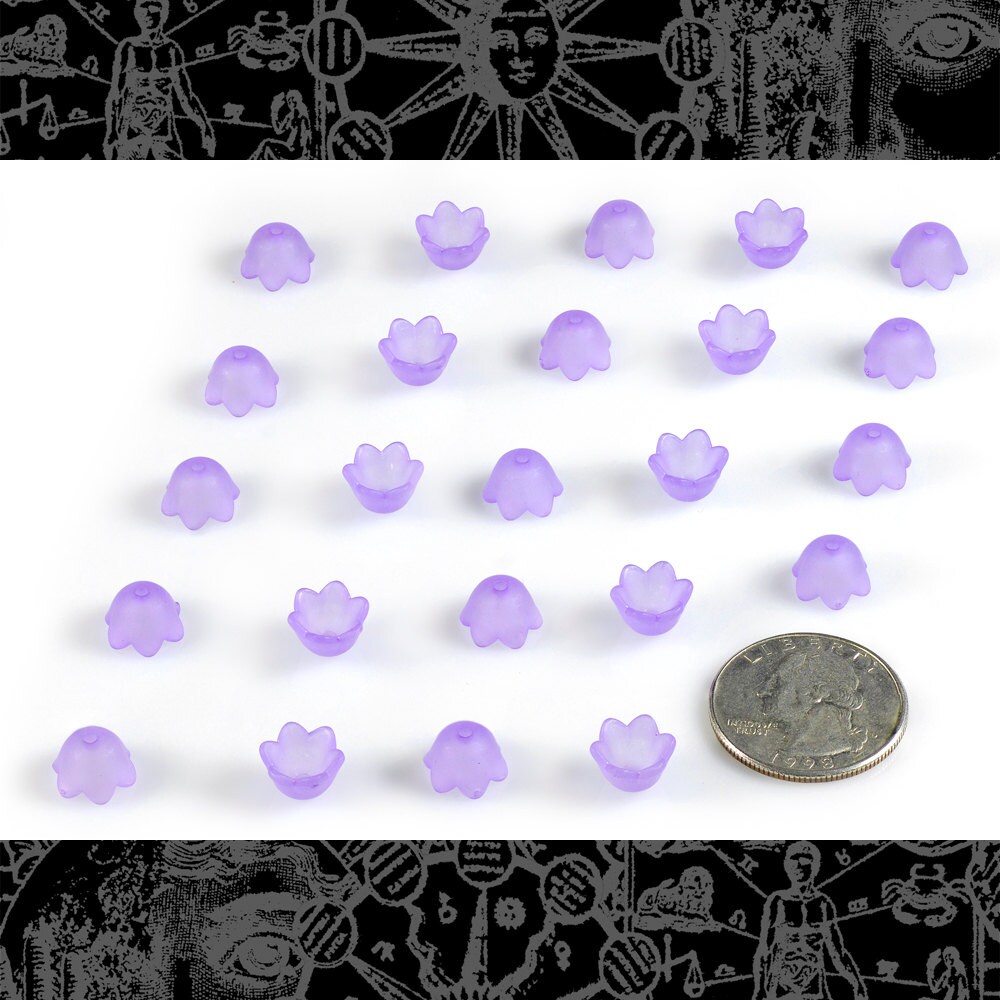 6mm x 10mm Frosted Purple Mini Lily Resin Flower Caps - Set of Twenty ...