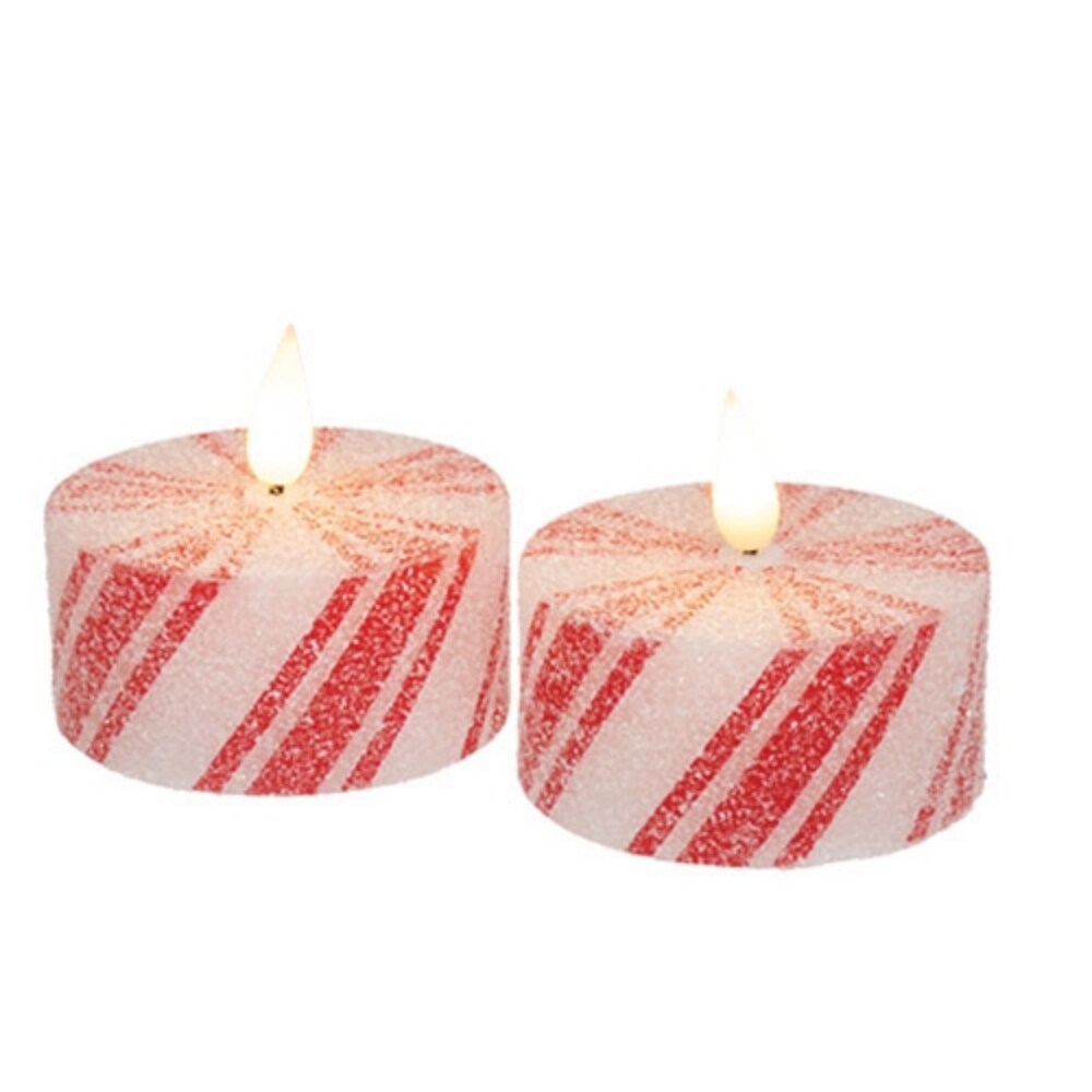 2/Set Glittered Peppermint LED Tealights with Timer | Michaels