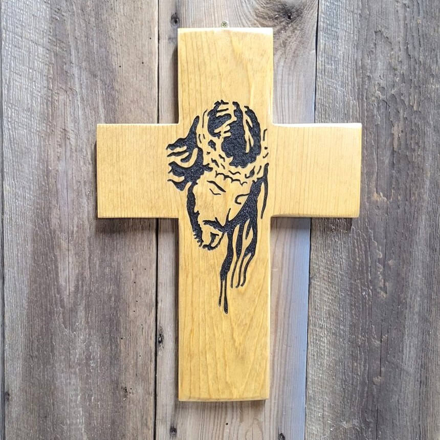 16in Tall Portrait of Jesus on a Rustic Wooden Cross, Hand Carved ...
