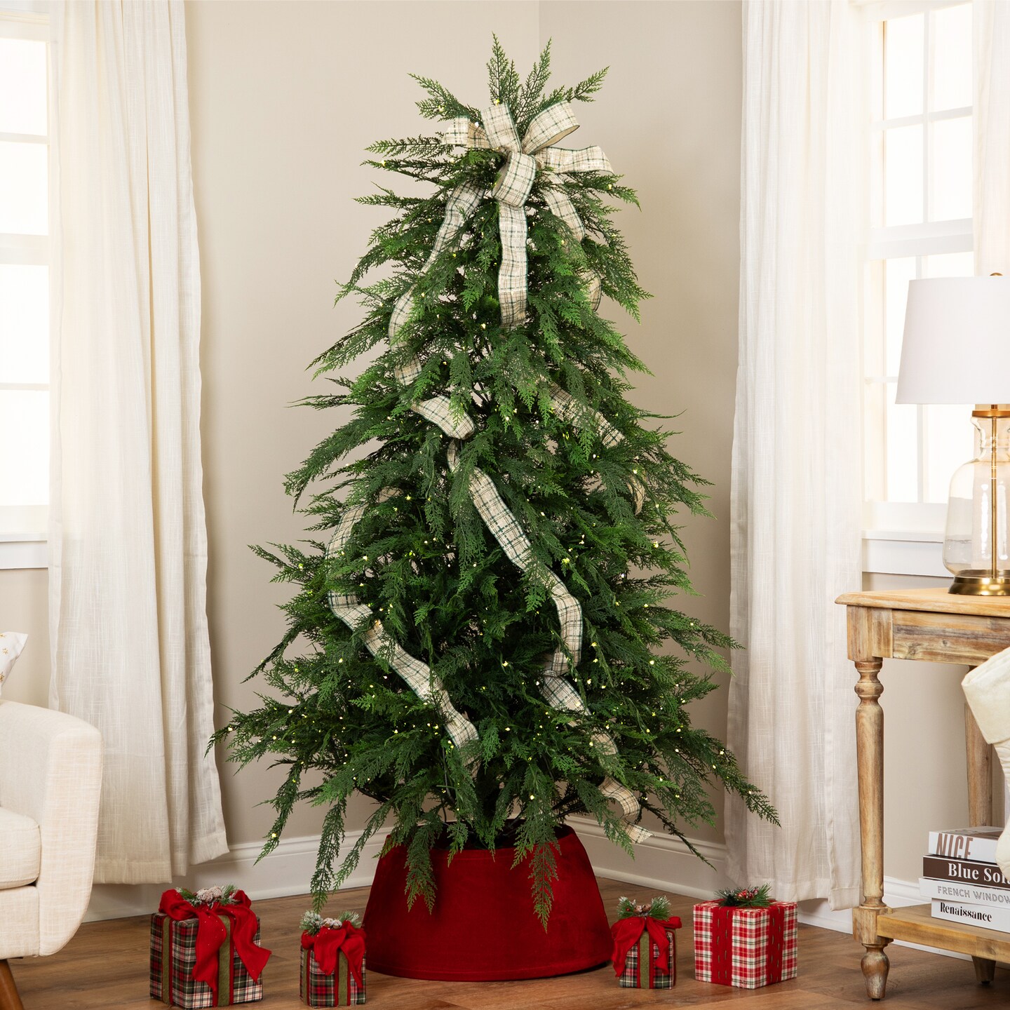 Northlight Pre-Lit Medium Weeping Cedar IPT Artificial Christmas Tree ...
