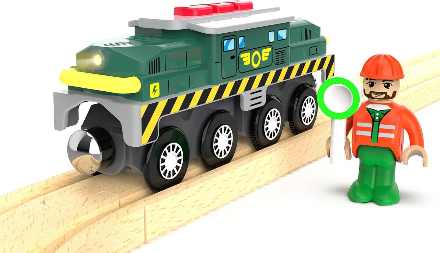 Train Toys for Wooden Train Tracks, Green Tank Battery Operated ...
