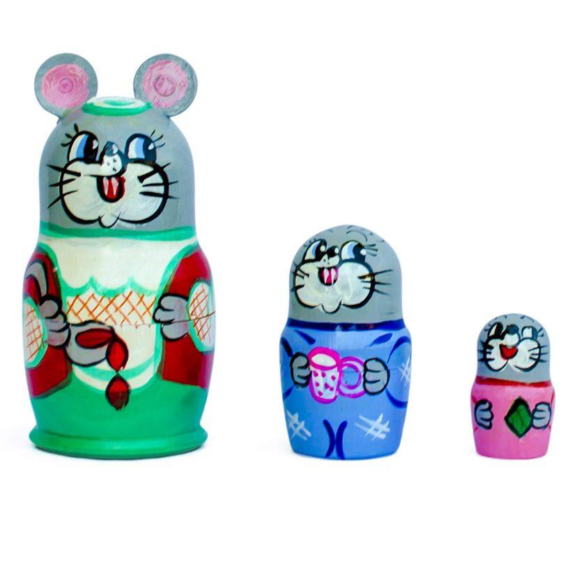 Set of 3 Mouse Wooden Nesting Dolls 3.5 Inches, Color: Green, Model ...
