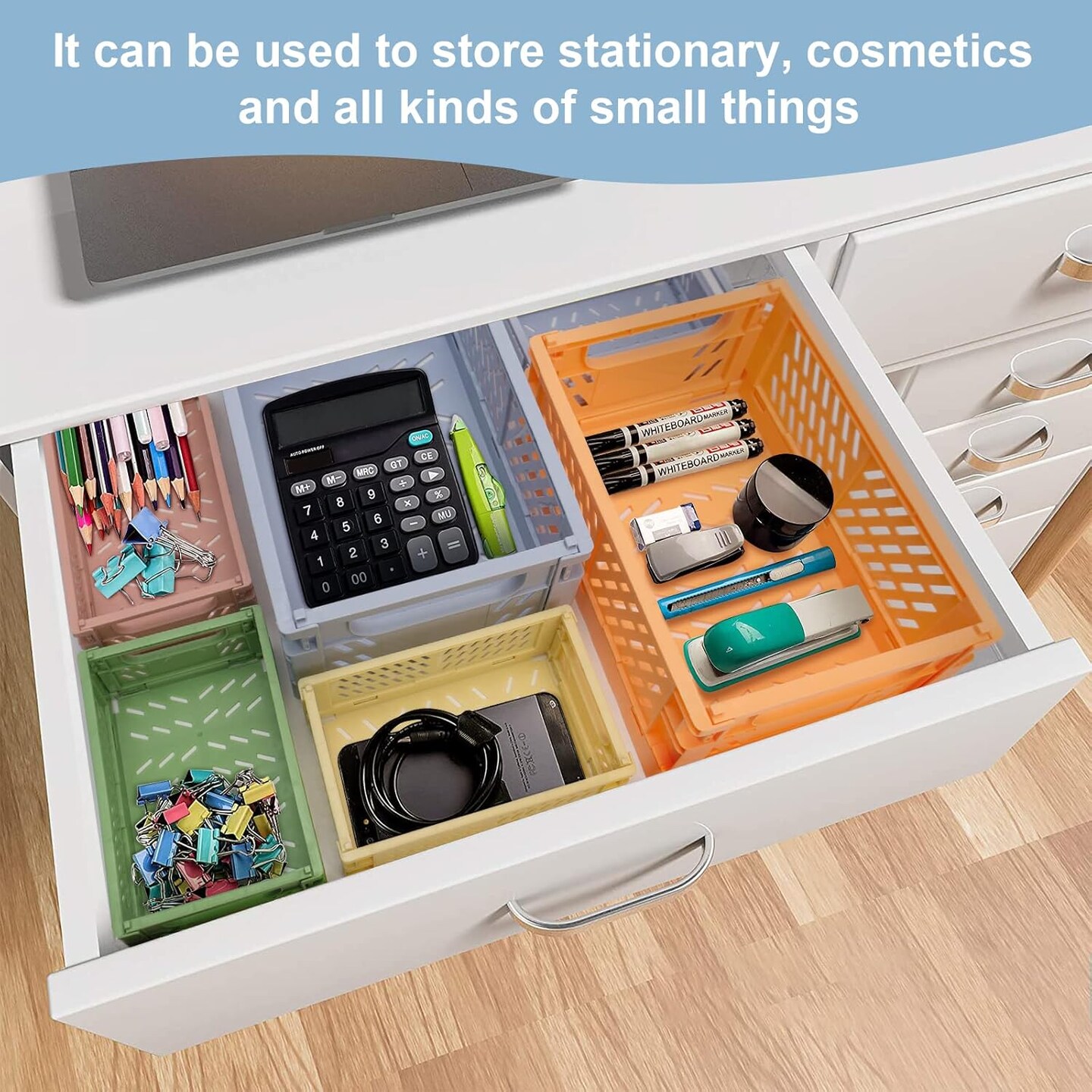 5-Pack Small Foldable Storage Bins for Desk Organization, Stackable ...