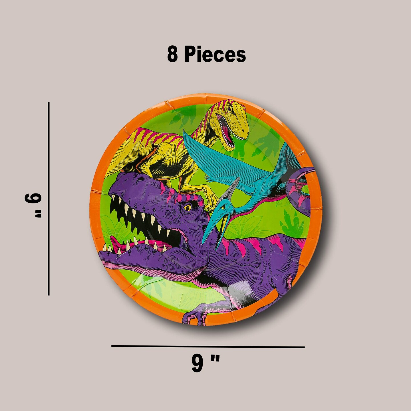 8 Count Bright Dino Party Paper Dinner Plates 9 Inch for Kids Birthday ...