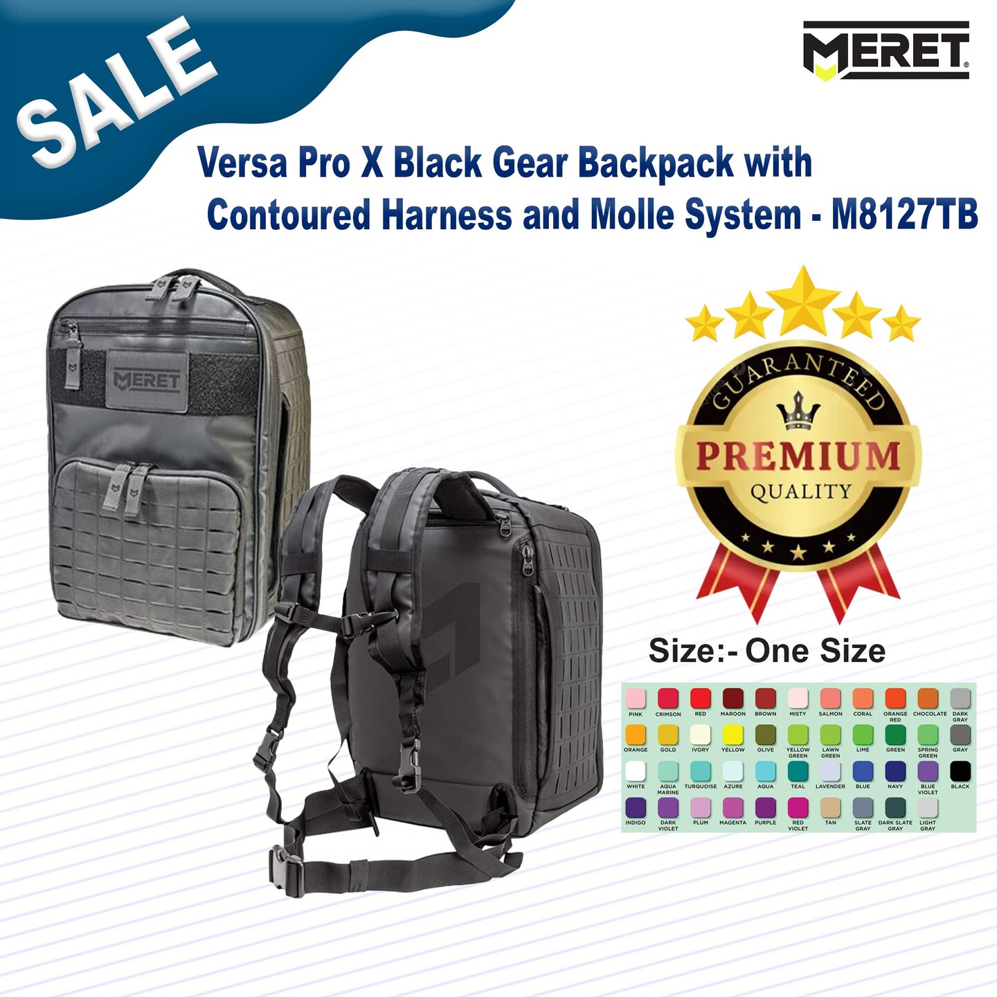 MERET® Versa Pro X Black Gear Backpack with Contoured Harness and Molle ...
