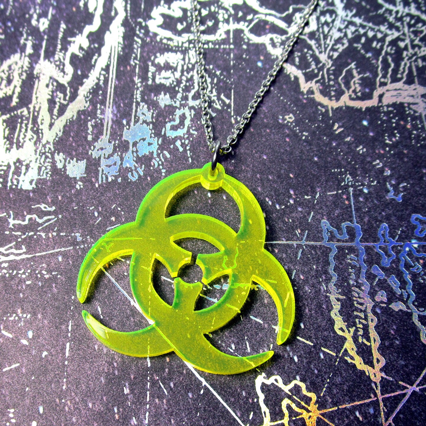Neon Yellow Florescent Biohazard Symbol Pendant Necklace, Zombie ...