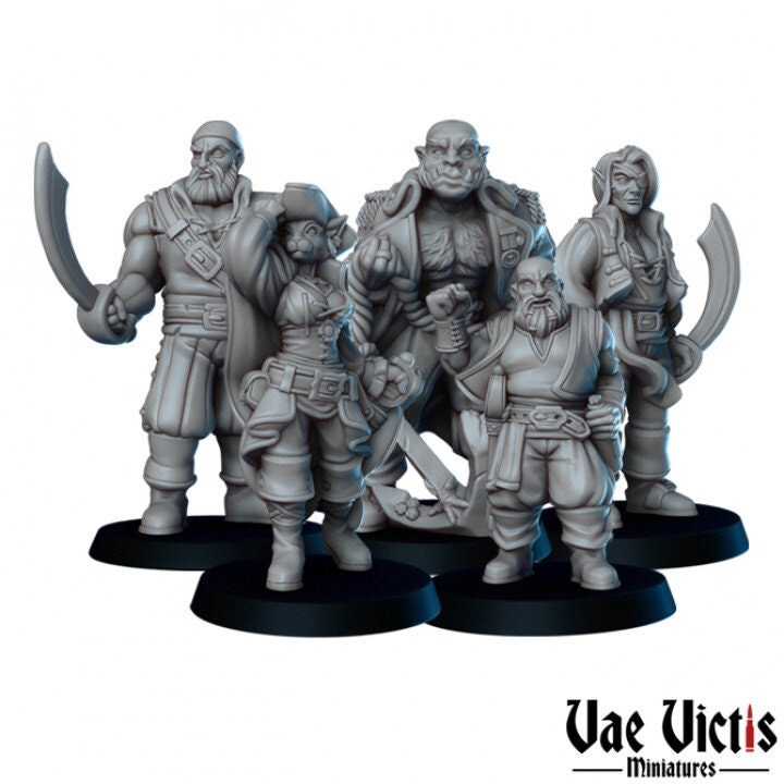 5pc Pirates Set 1 NPCs 28mm or 32mm Scale DnD Miniature Dungeons and ...