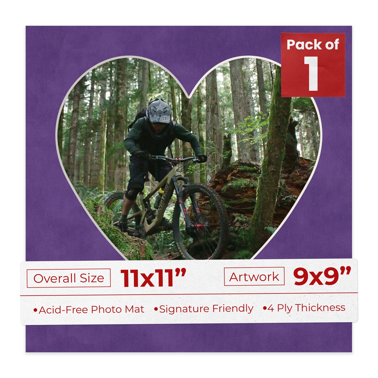 Purple Suede Mat Board for 11x11 Frames - Heart Opening for 9x9 Photos ...