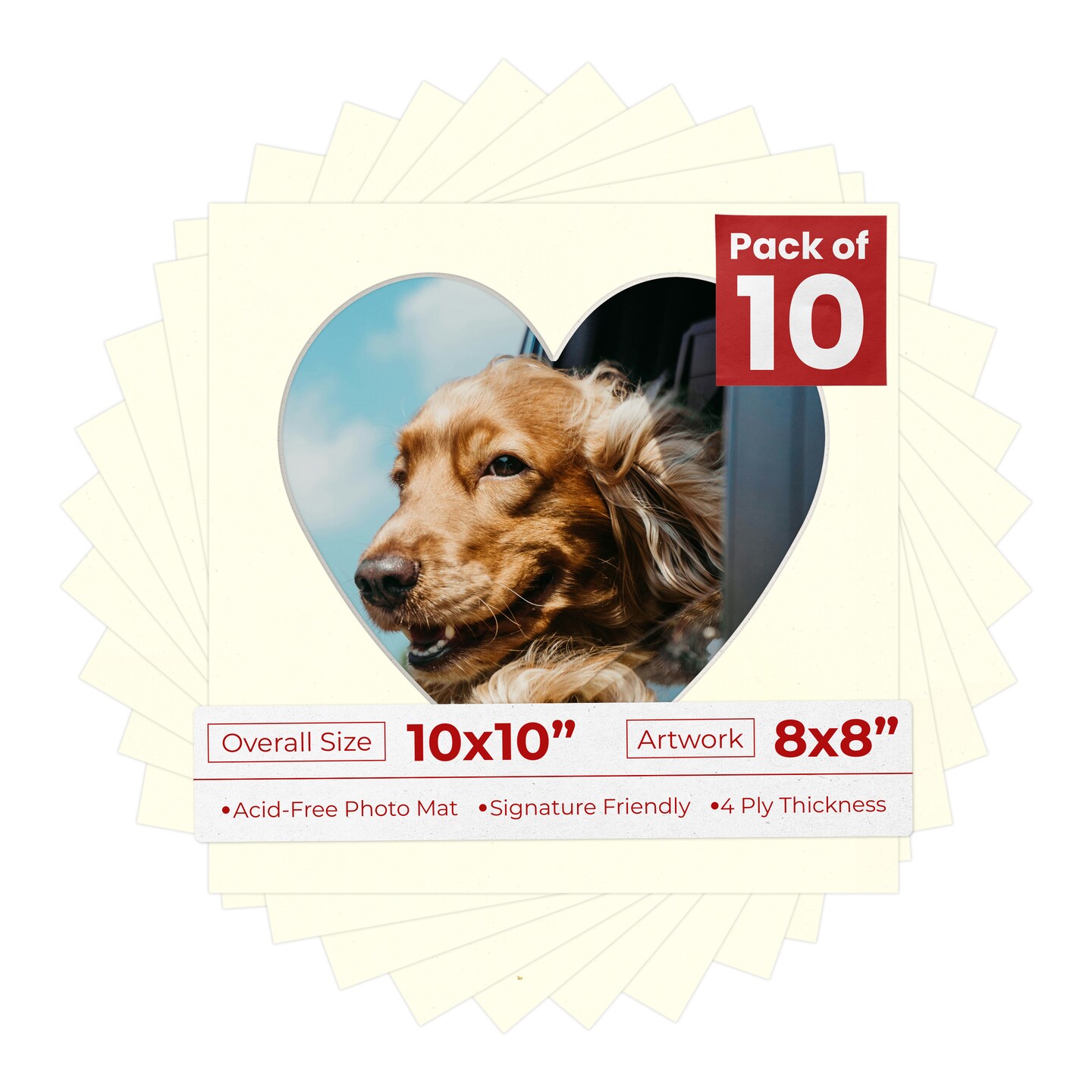 Cream Linen Mat Board for 10x10 Frames - Heart Opening for 8x8 Photos ...