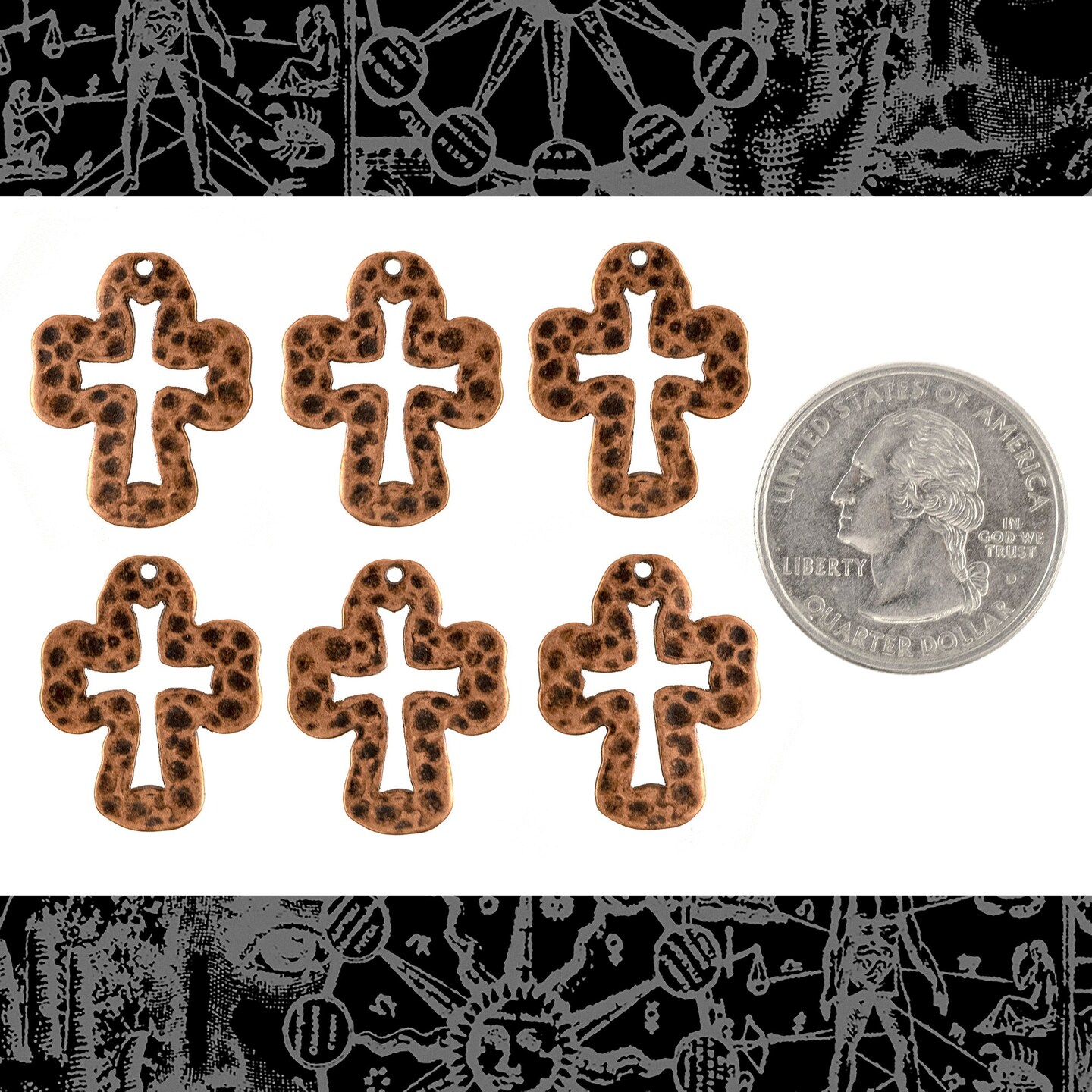 Antiqued Copper Plated Brass Hammered Cut Out Christian Cross Charms ...