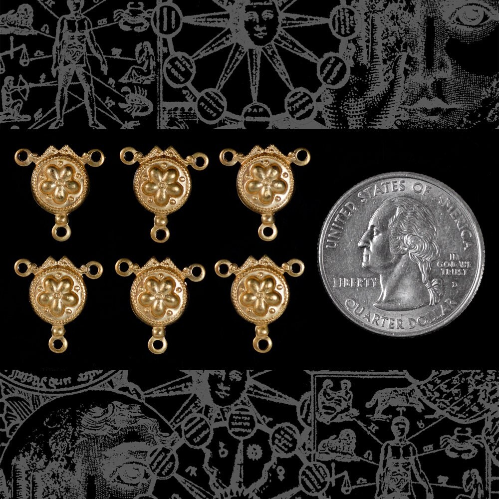 Raw Brass Art Deco Flower Button Three Way Connectors - Set of Six - B ...