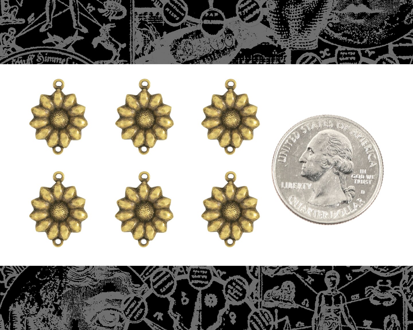 Antiqued Brass Sunflower Two Way Connectors - Set of Six - AB-2C99 ...