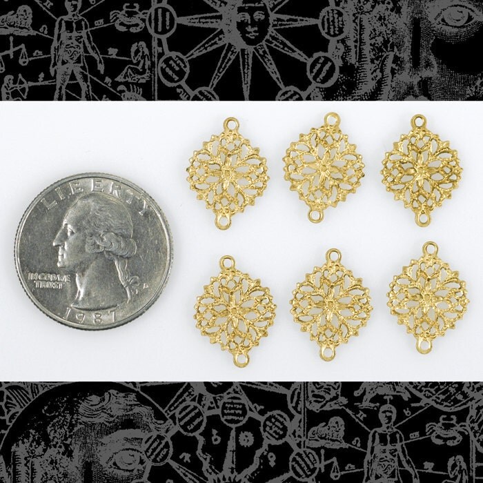 Raw Brass Round Filigree Two Ring Connectors - Set of Six - B-2C25 ...